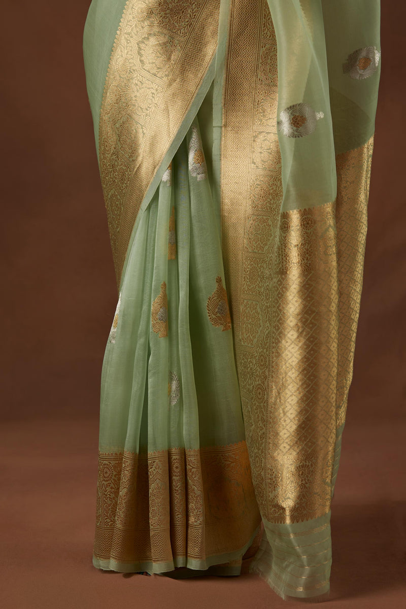 Green Handwoven Pure Organza Sari – Sandook Collective